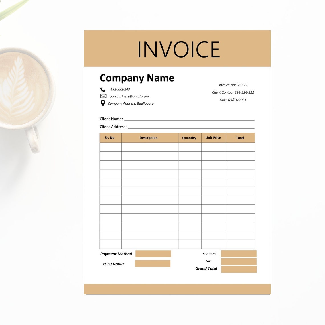 Editable Simple Invoice Form Template Modern Printable | Etsy