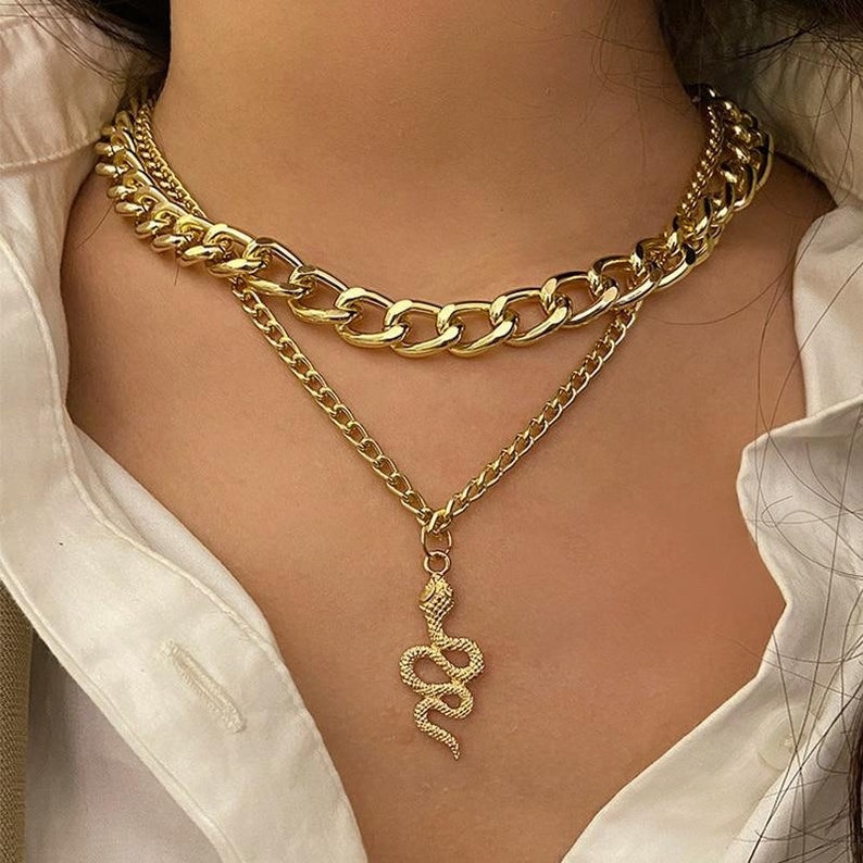 Luxury Fashion Multi-layered Snake Chain Necklace for Women - Etsy