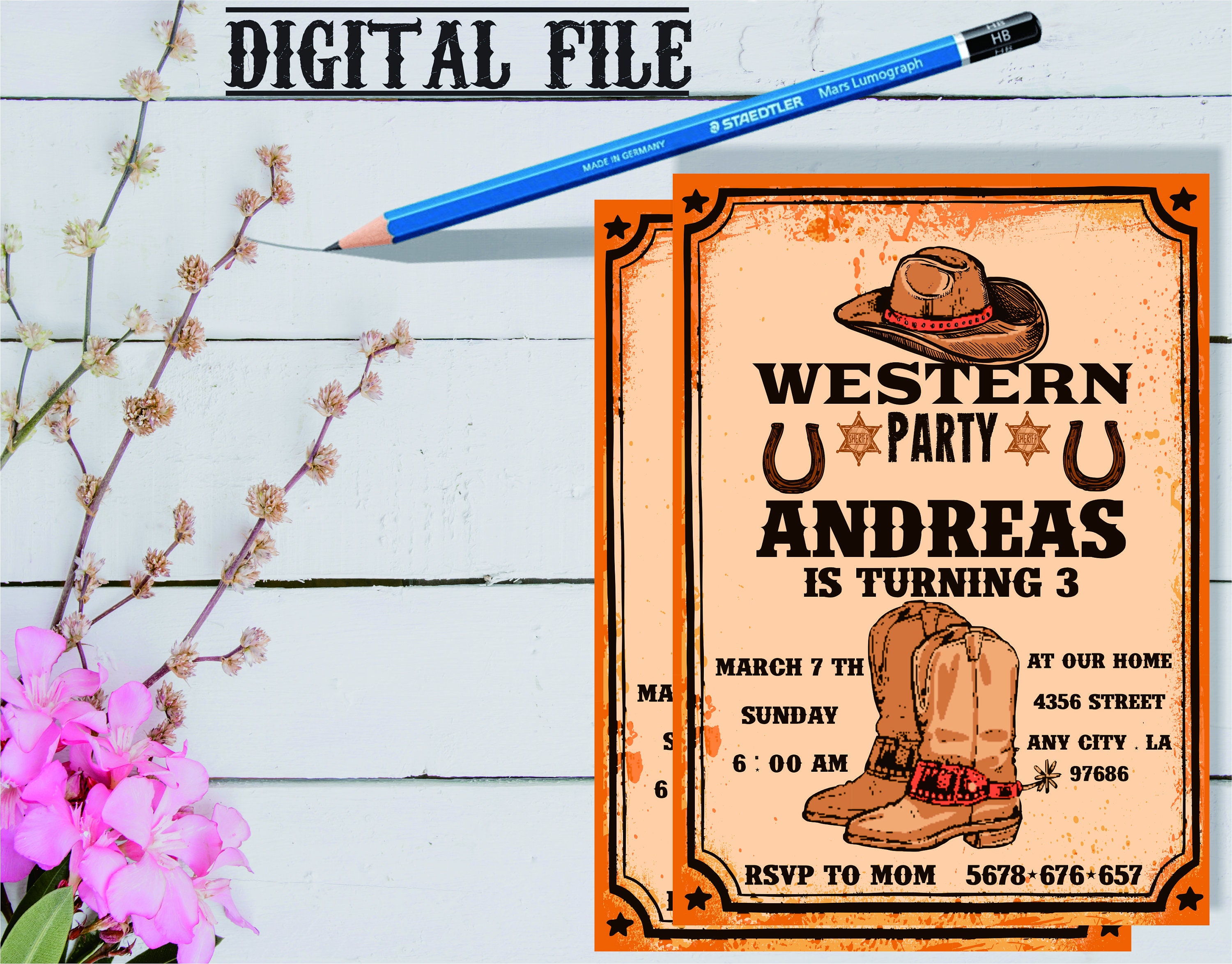 Cowboy Invitation Cowboy Birthday Party Personalized Cowboy Printable ...