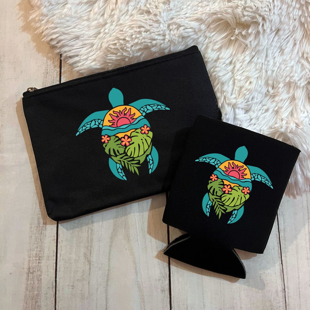 Sea Turtle Sunset Tropical Beach Gift Cozie and Zippered Pouch Gift for ...