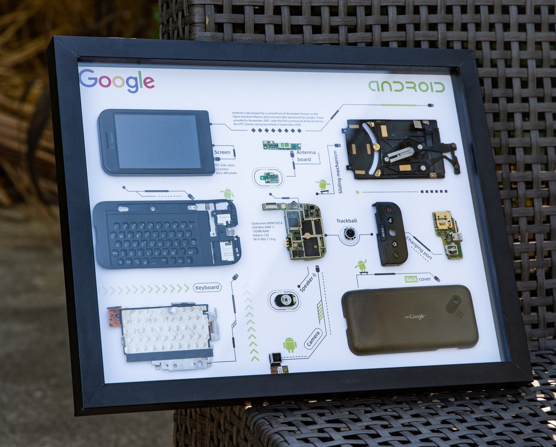 Disassembled Phone Art With Frame, Disassemble HTC Dream G1, Framed Htc ...