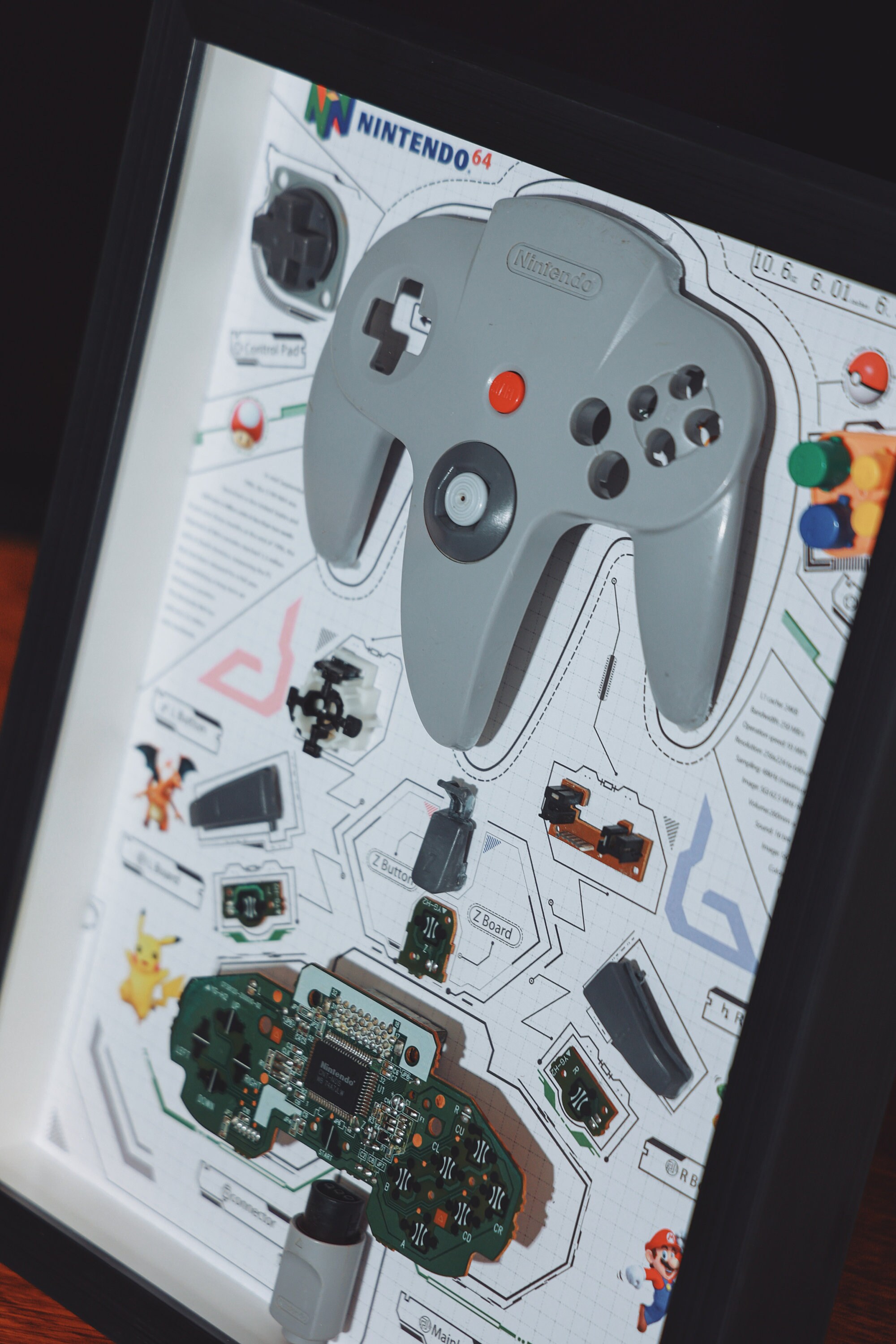 Disassembled Nintendo N64 Controller, Disassemble Game Art, Frame Wall ...