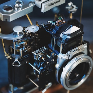 Disassembled Mechanical Film Camera, Deconstructed Nikon EM, Nikon FG ...