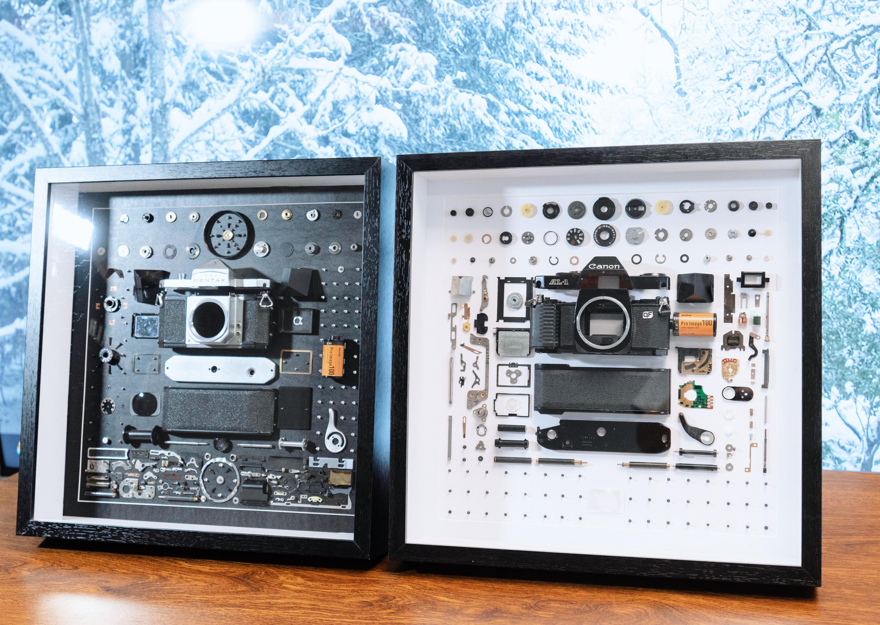 Disassembled Canon Nikon Pentax Camera With Frame Disassembled Canon Nikon Pentax Camera With Frame