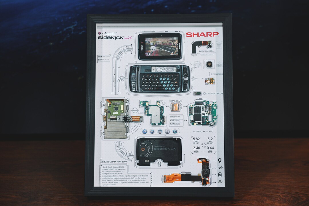 Disassembled T-mobile Sidekick Phone Frame Art, Disassemble Art, Framed ...
