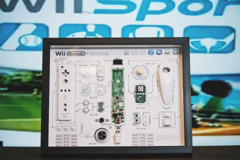 Nintendo Wii Controller Teardown Art, Wii Remote Shadow Box,wii U Game ...