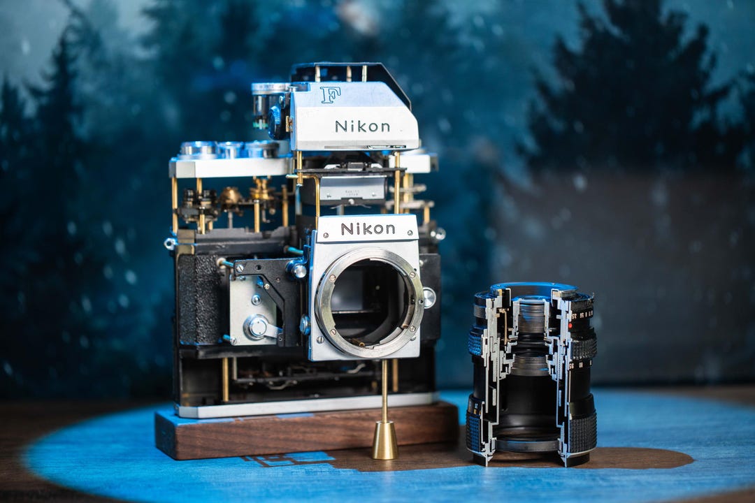 Disassembled Mechanical Film Camera, Deconstructed Nikon EM, Nikon FG ...