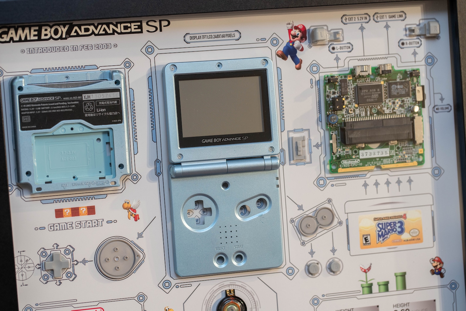 Disassembled Gameboy Advance SP Art With Frame, Disassemble GBA SP ...