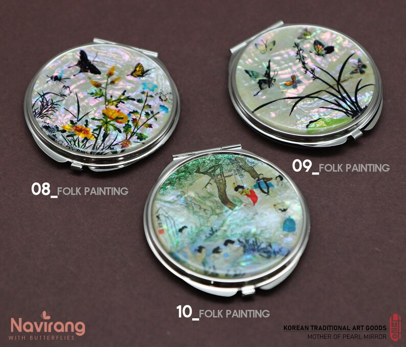 Mother of Pear Compact Mirror With Bojagi Wrapping, Pocket Mirror ...