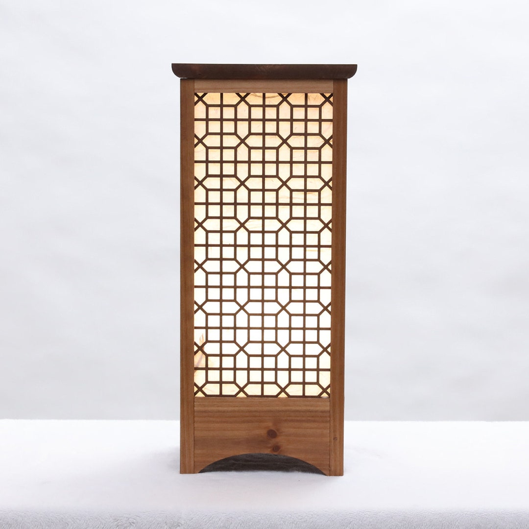 HANJI Paper Lamp Korean Traditional Window Art, Wood Table Night Light ...