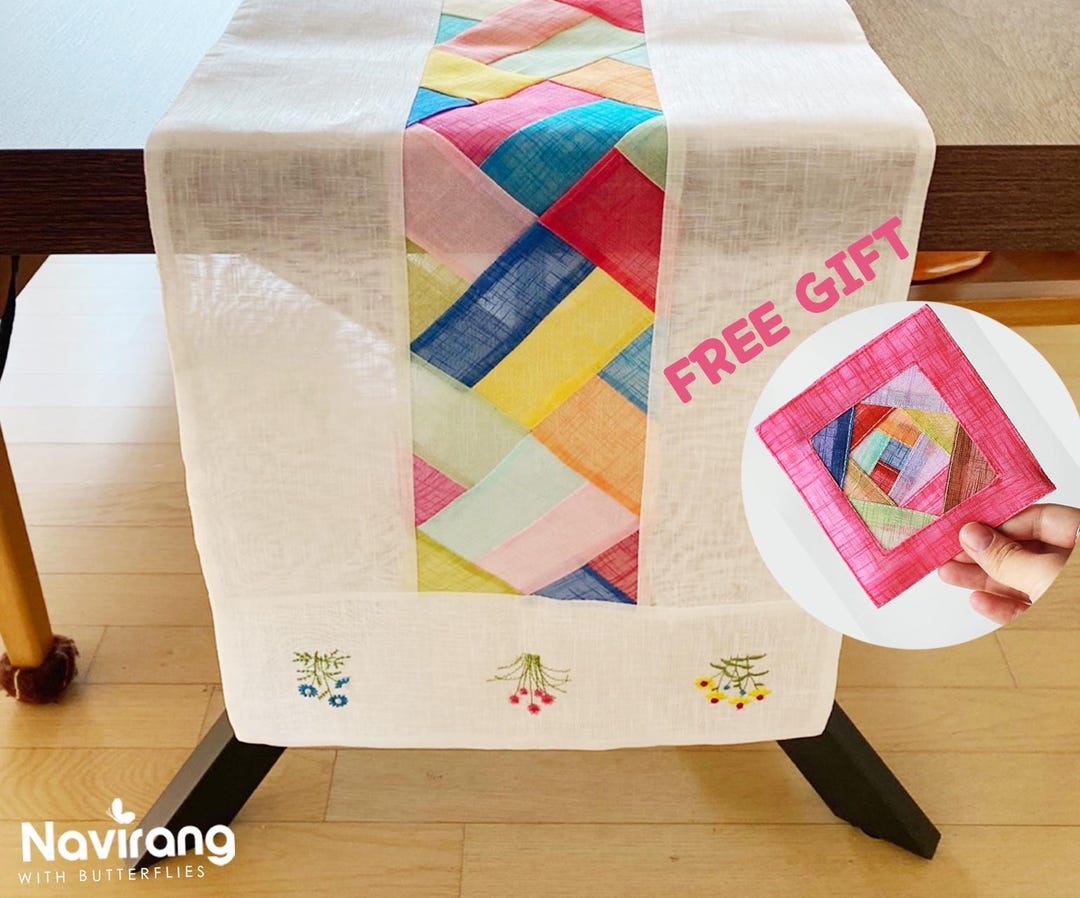 Korean Patchwork Floral Embroidery Table Runner - Premium Mosi Korean ...