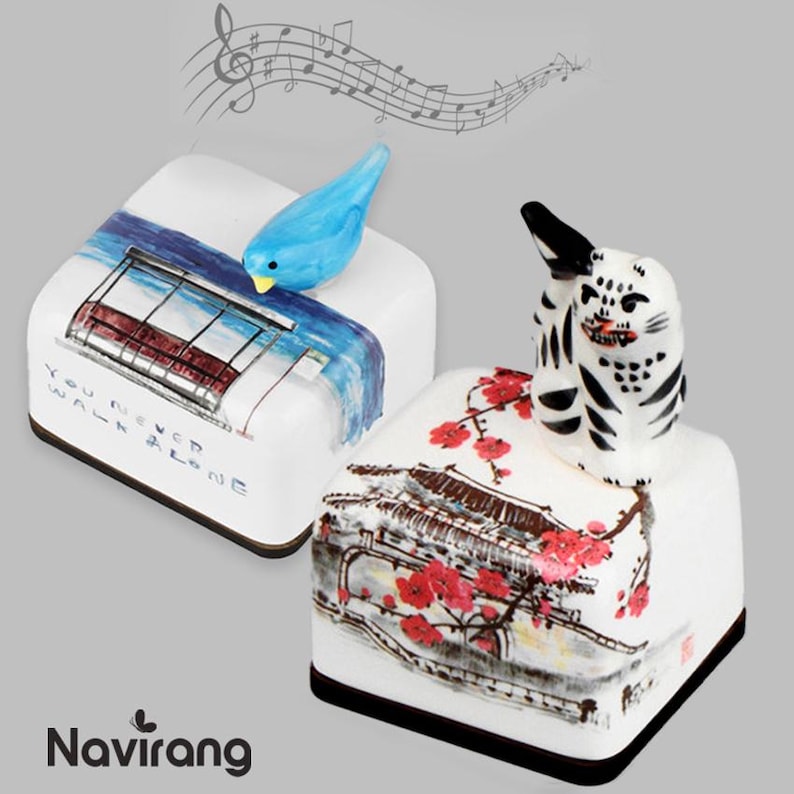 Ceramic Music Box - Moony Orgel, Korean Traditional Tiger and Bird ...