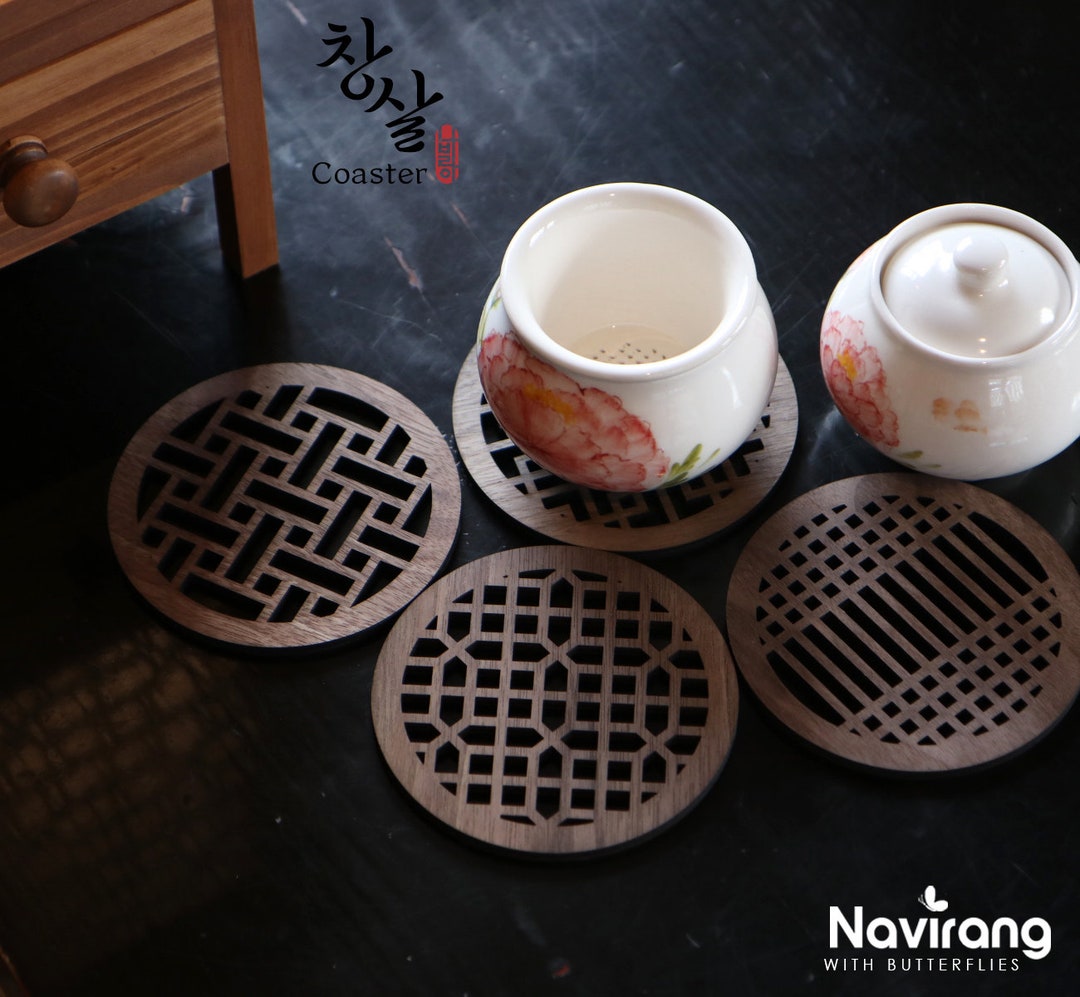 Walnut Circle Shape 4 PCS Set With Fee Bojagi Wrapping - Laser Cut Wood ...