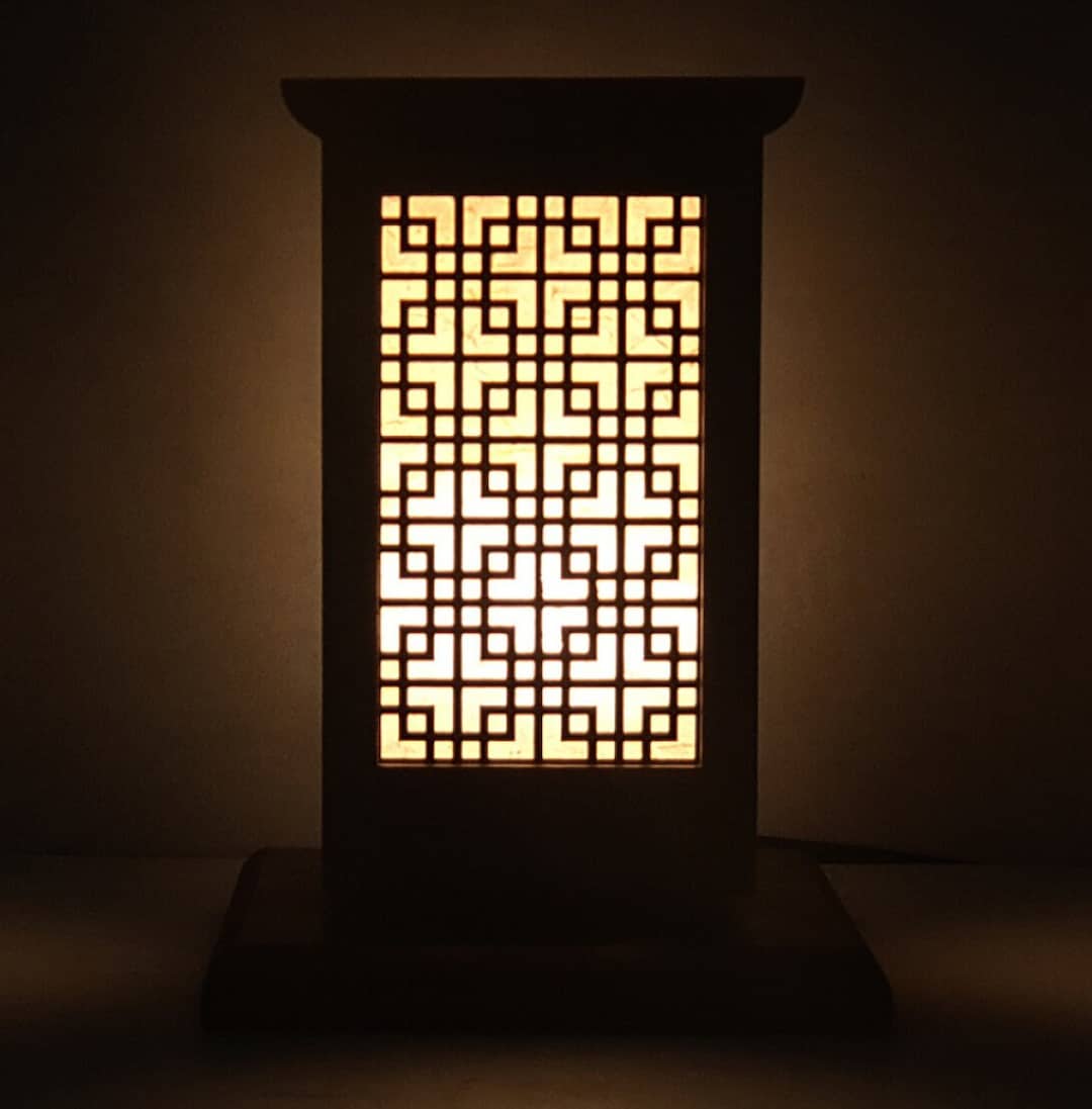 HANJI Paper Small Lamp Korean Traditional Window Art, Wood Table Night ...