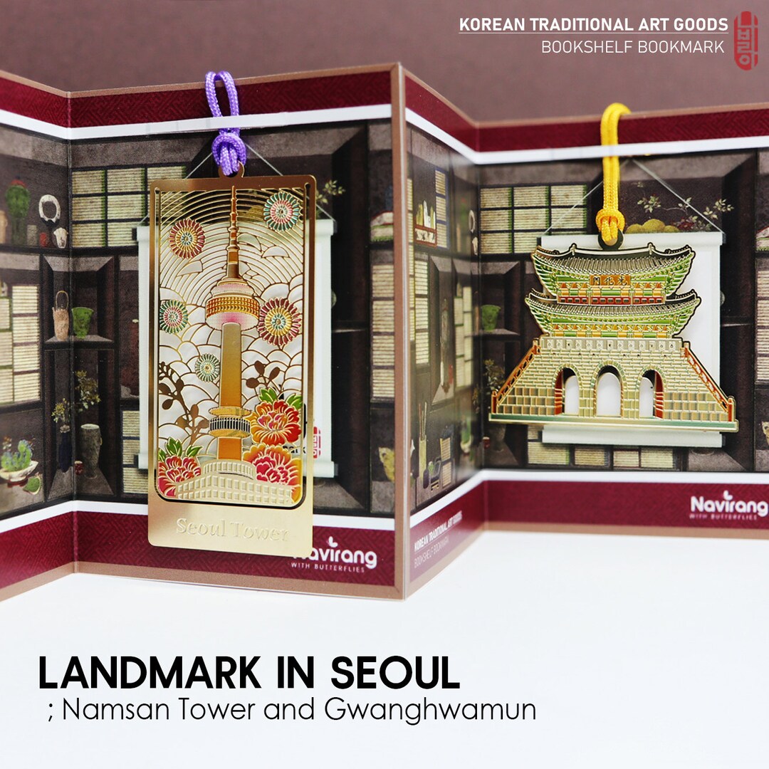BOOKSHELF Bookmark Set of 2-with Thank You Cards, Korean Traditional ...