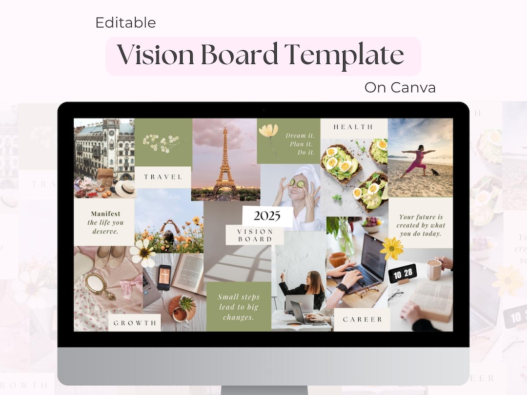 Digital Vision Board Template Canva, 2025 Vision Board, Yearly Goals ...