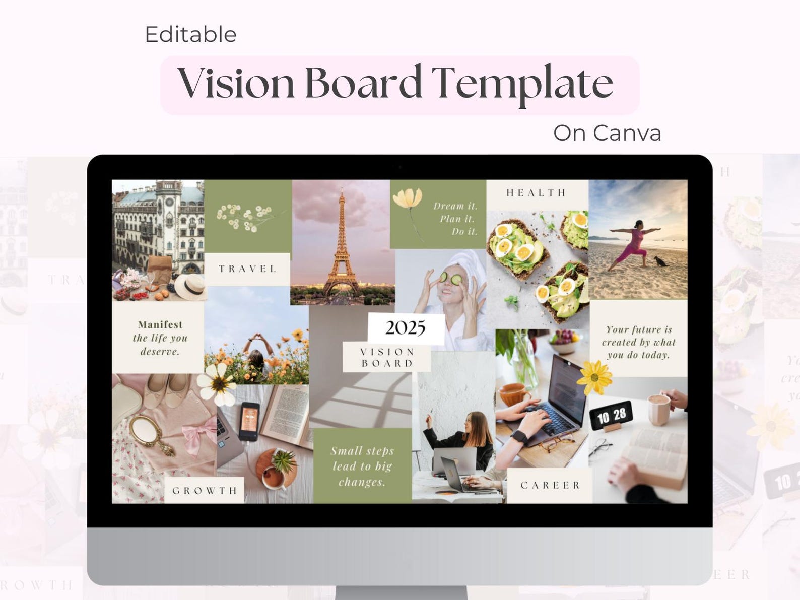 Digital Vision Board Template Canva, 2025 Vision Board, Yearly Goals ...