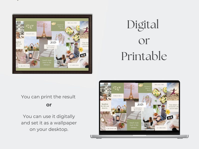 Digital Vision Board Template Canva, 2025 Vision Board, Yearly Goals ...