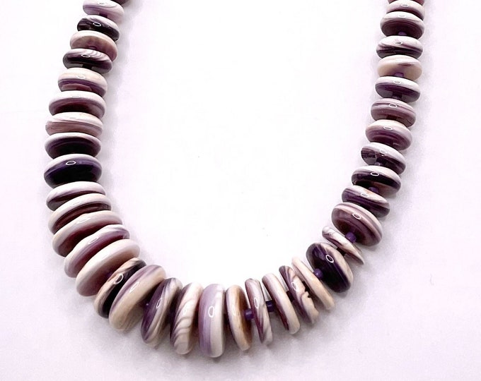 Purple Wampum Shell Bead Necklace, Graduated Wampum Beads, Native ...