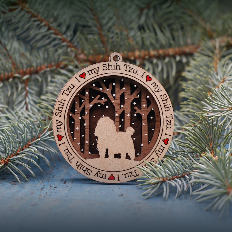 Personalized Wooden Shih Tzu Ornament, Custom Dog Keepsake, Christmas ...