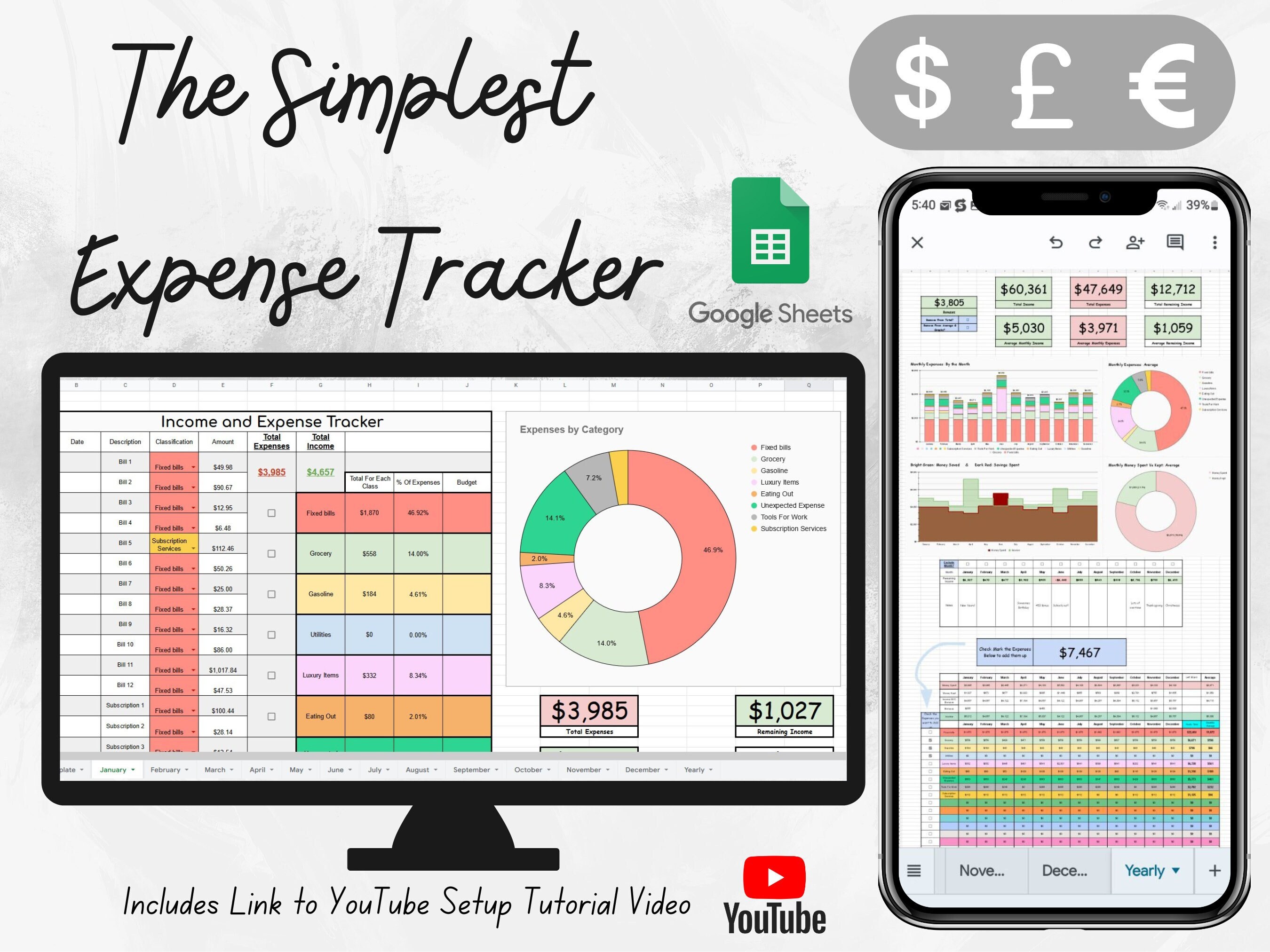 Income and Expense Tracker Spreadsheet, Google Sheets Spreadsheet , Spending Tracker , Personal ...