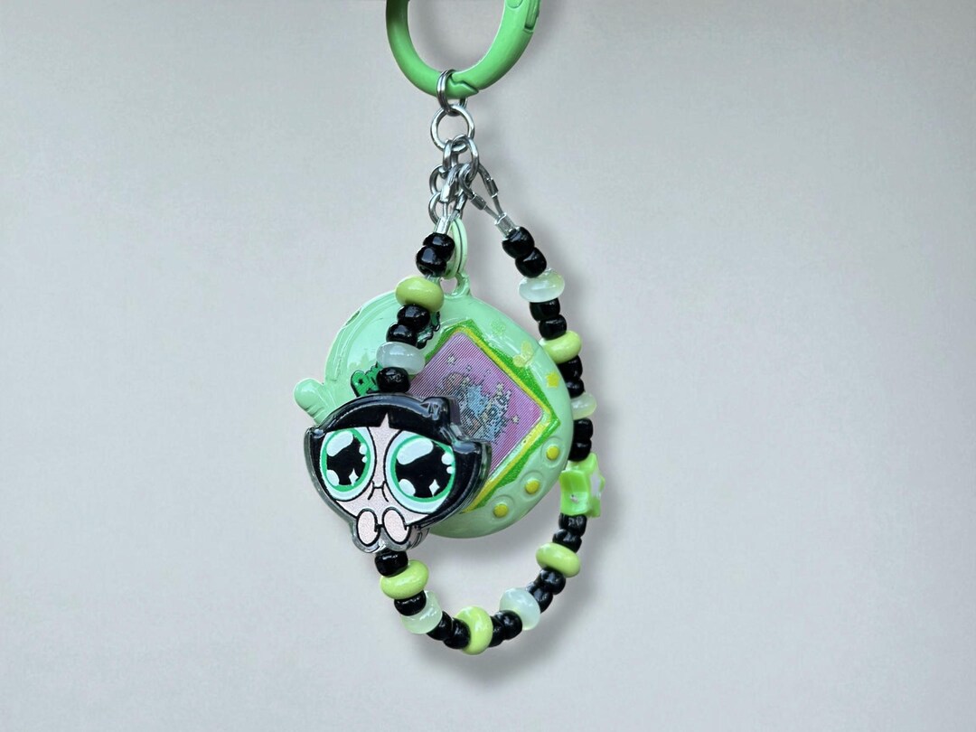 Beaded Buttercup Keychain: Handmade Bag Charm With Tamagotchi Pendant ...