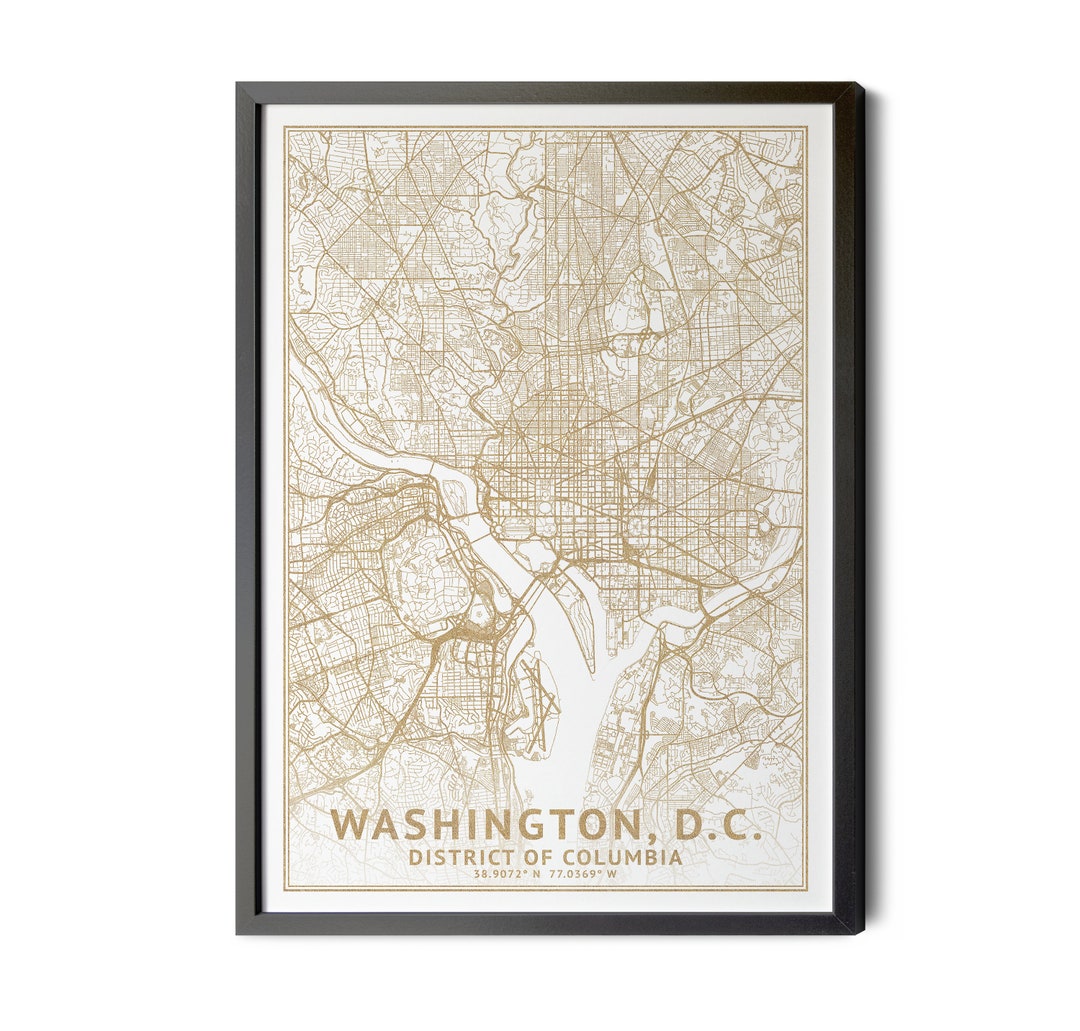 Washington DC Map, High Resolution Real Gold Leaf Texture, Coordinates ...