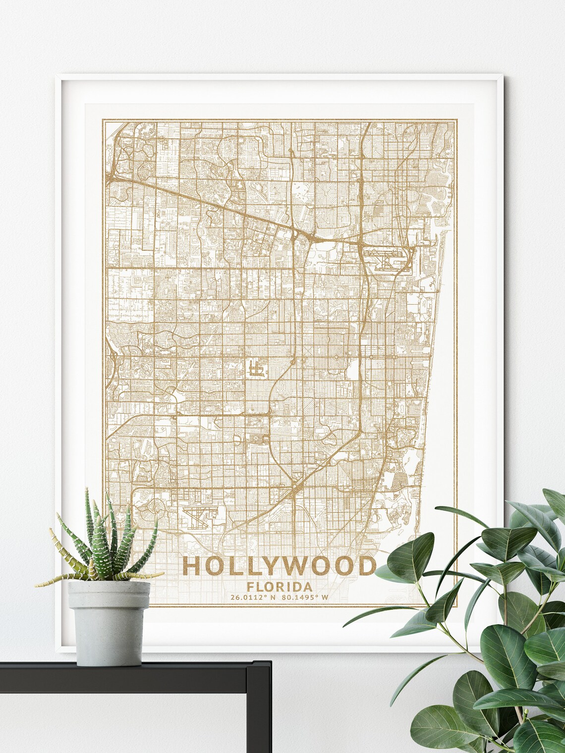 Hollywood Florida Map High Resolution Real Gold Leaf Texture - Etsy