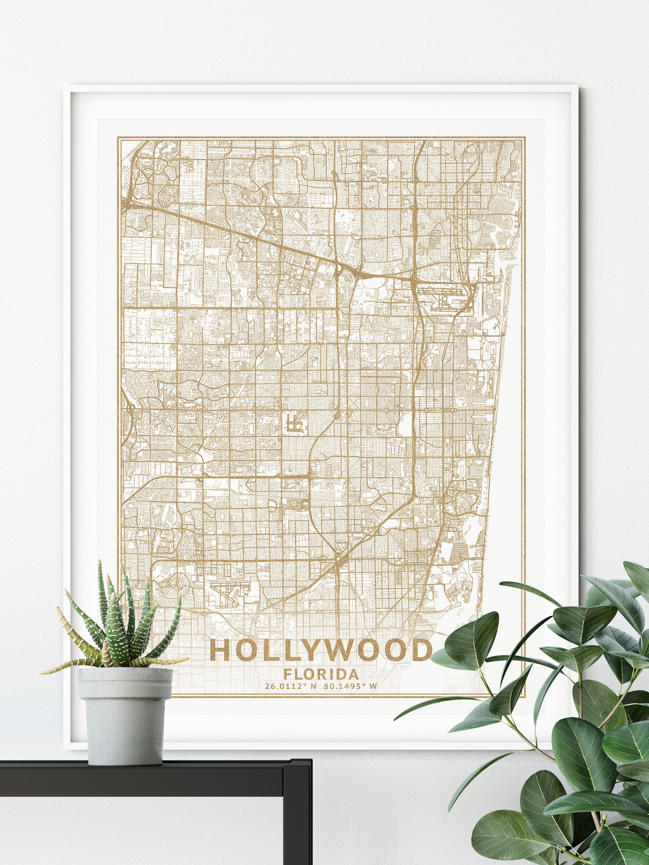 Hollywood Florida Map High Resolution Real Gold Leaf Texture - Etsy