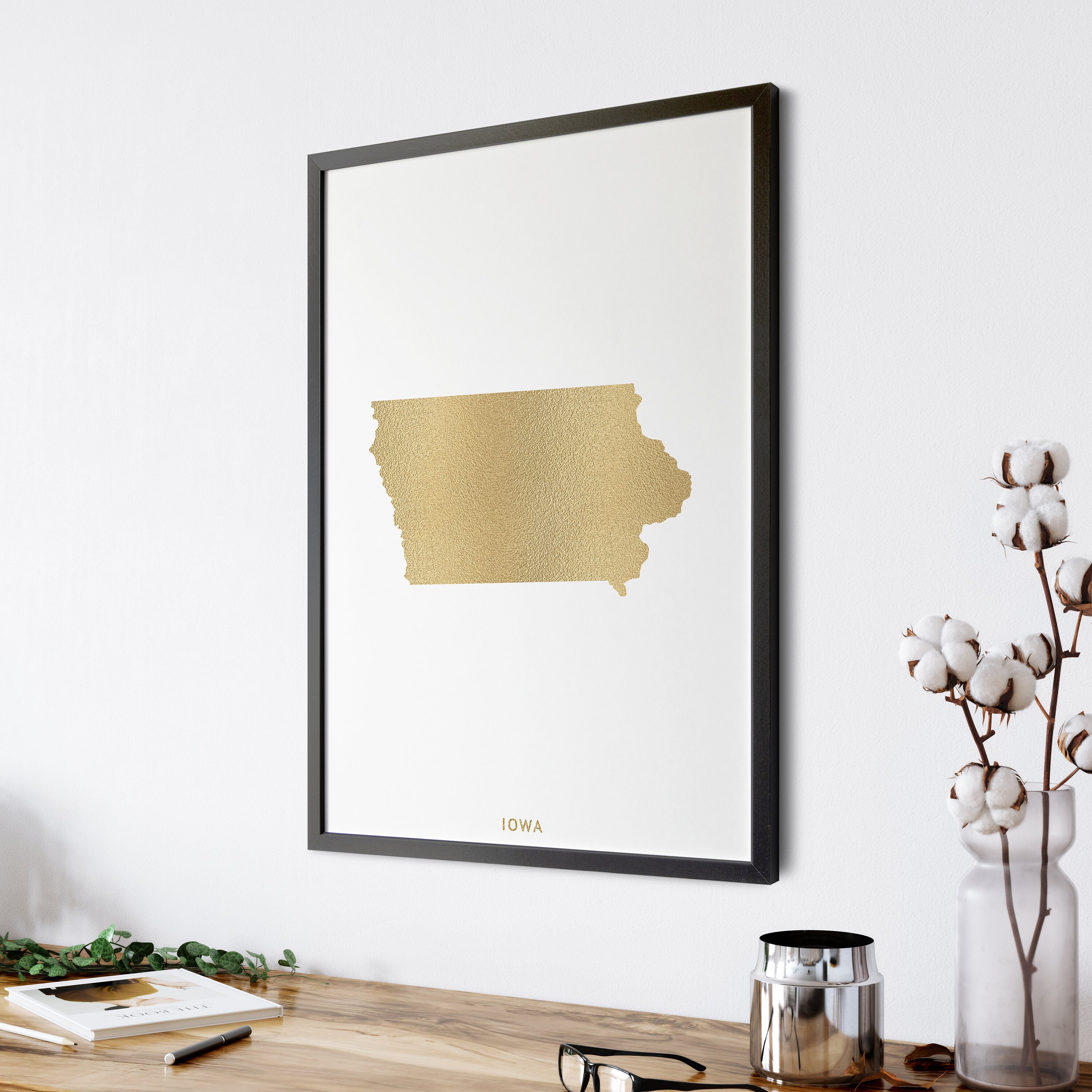Iowa Map Gold Foil Texture Contemporary Modern Map Art Map - Etsy