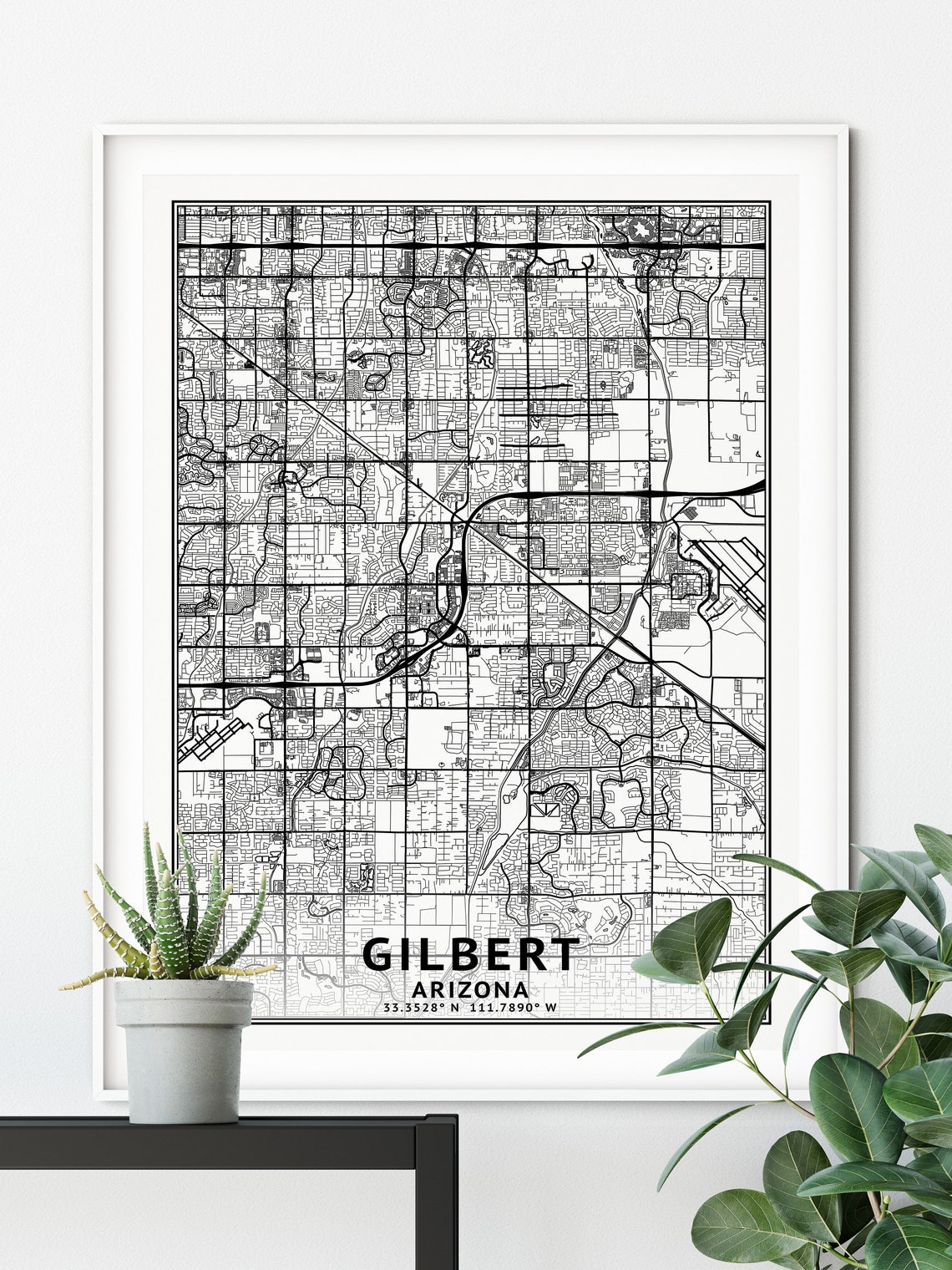 Gilbert Arizona Map Black and White Coordinates Map of | Etsy