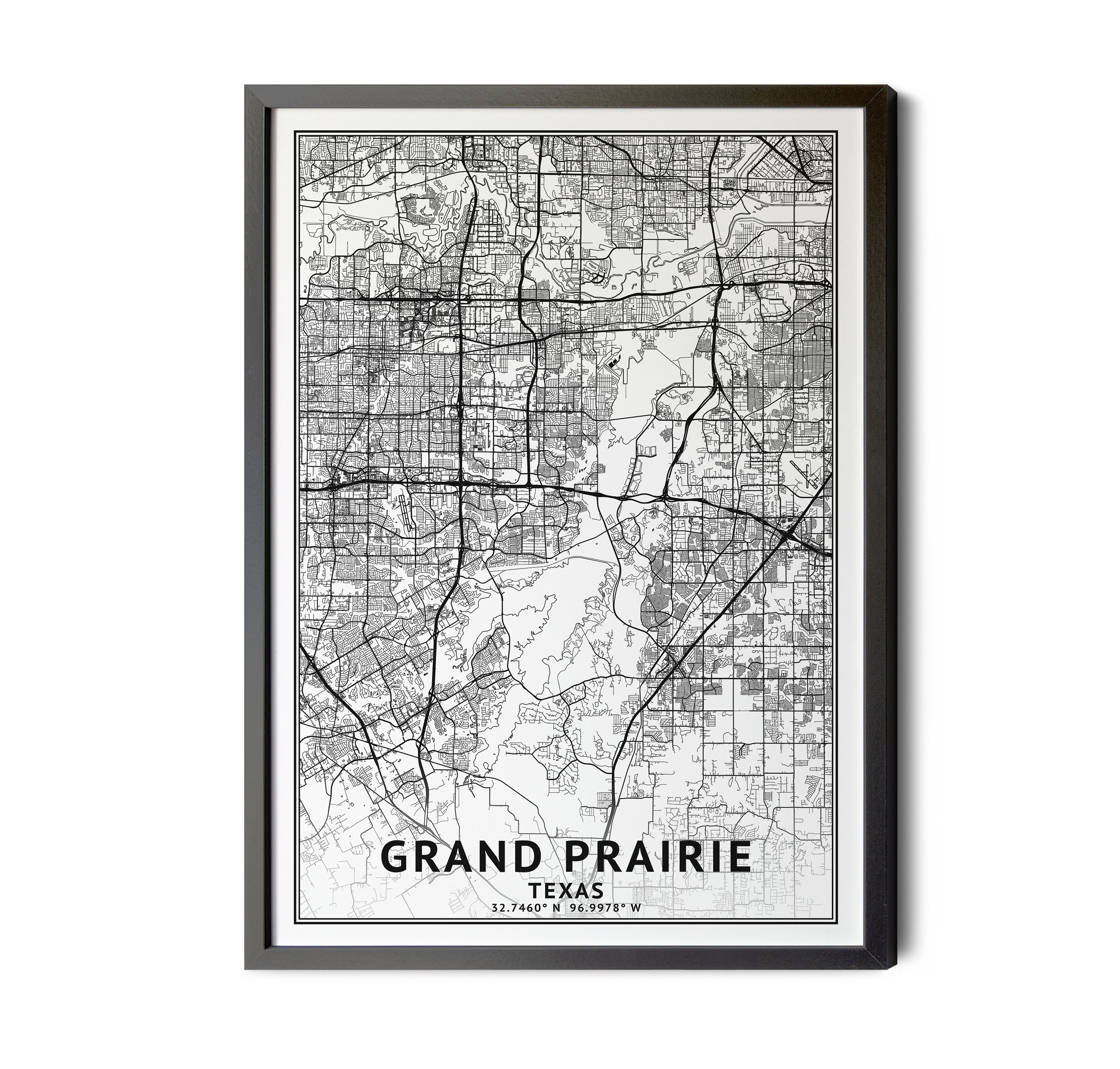 Grand Prairie Texas Map, Black and White, Coordinates, Map of Grand ...