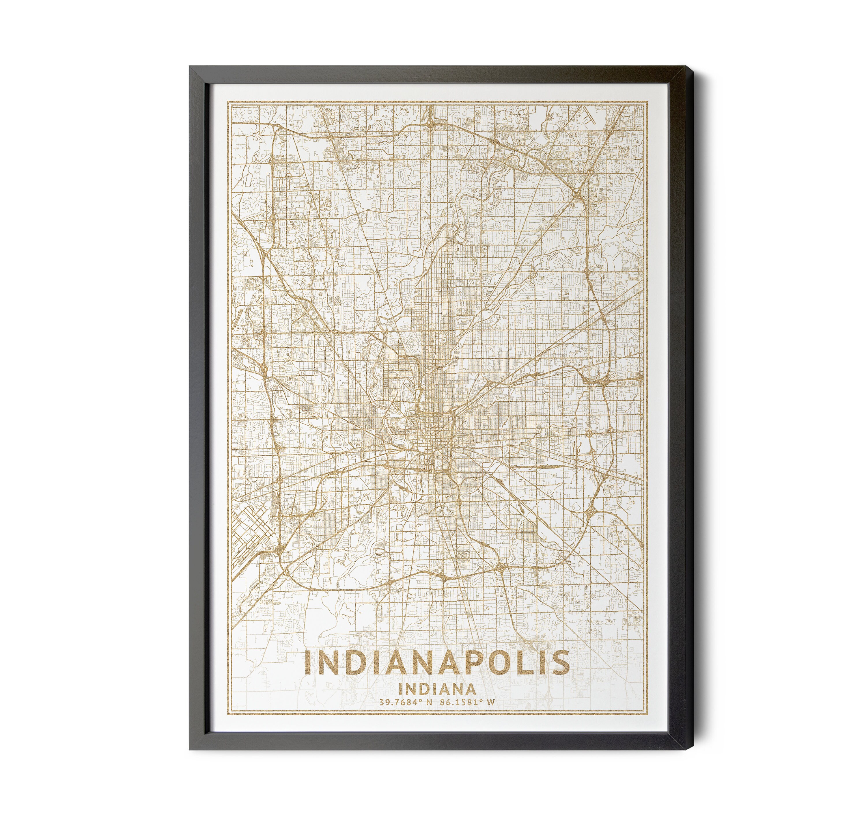 Indianapolis Indiana Map, High Resolution Real Gold Leaf Texture ...