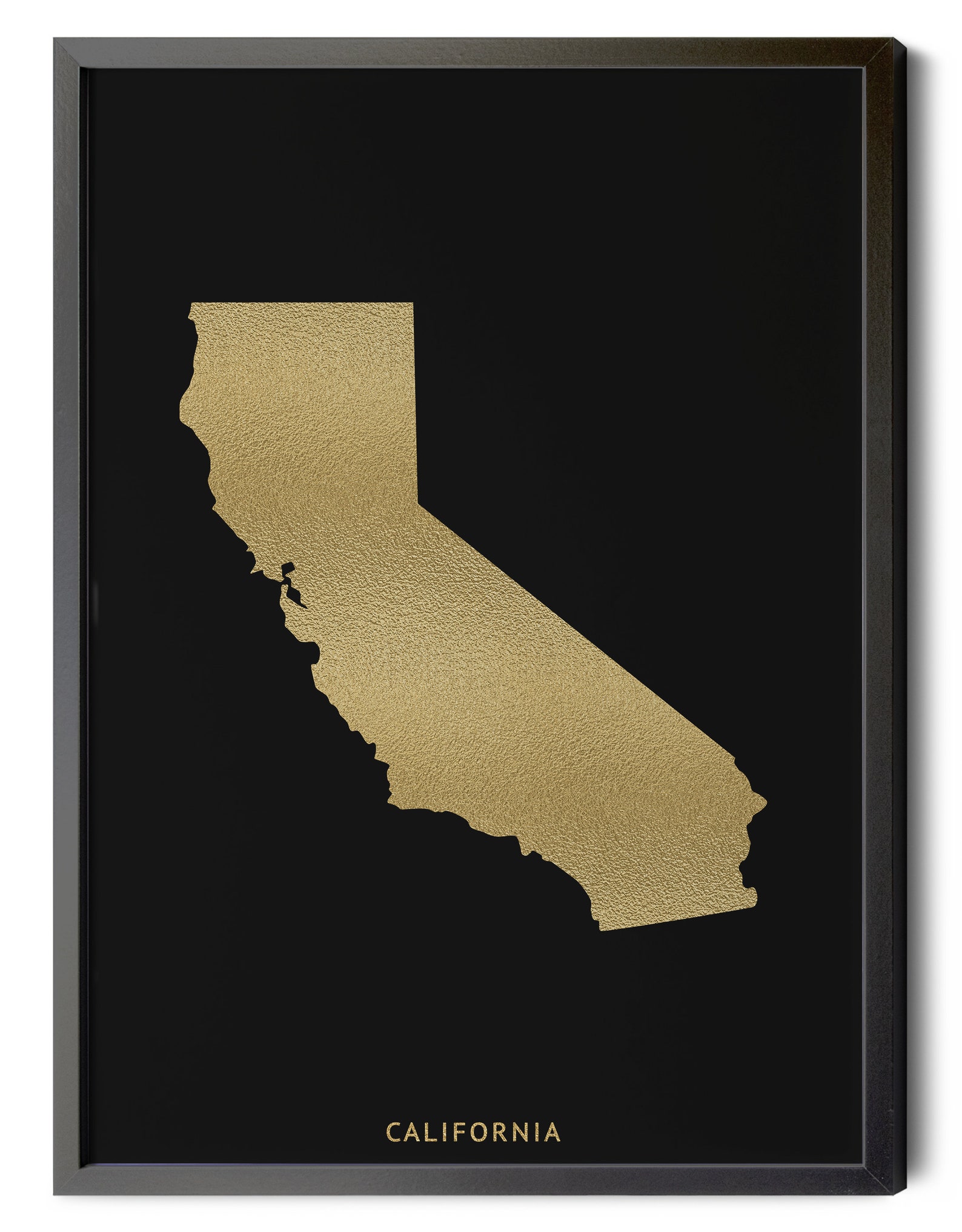 California Map, Black, Gold Foil Texture, Contemporary, Modern Map Art ...