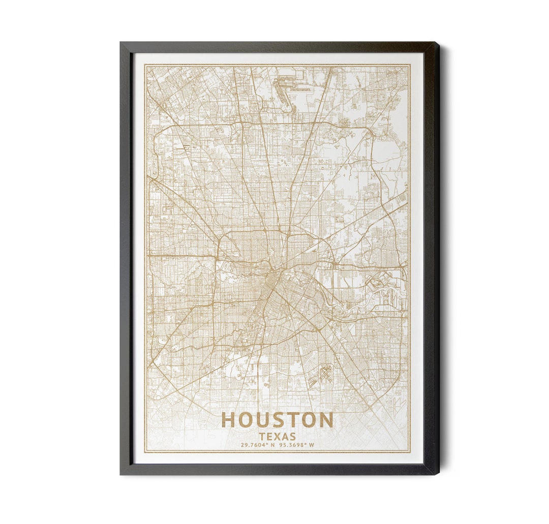 Houston Texas Map, High Resolution Real Gold Leaf Texture, Coordinates ...