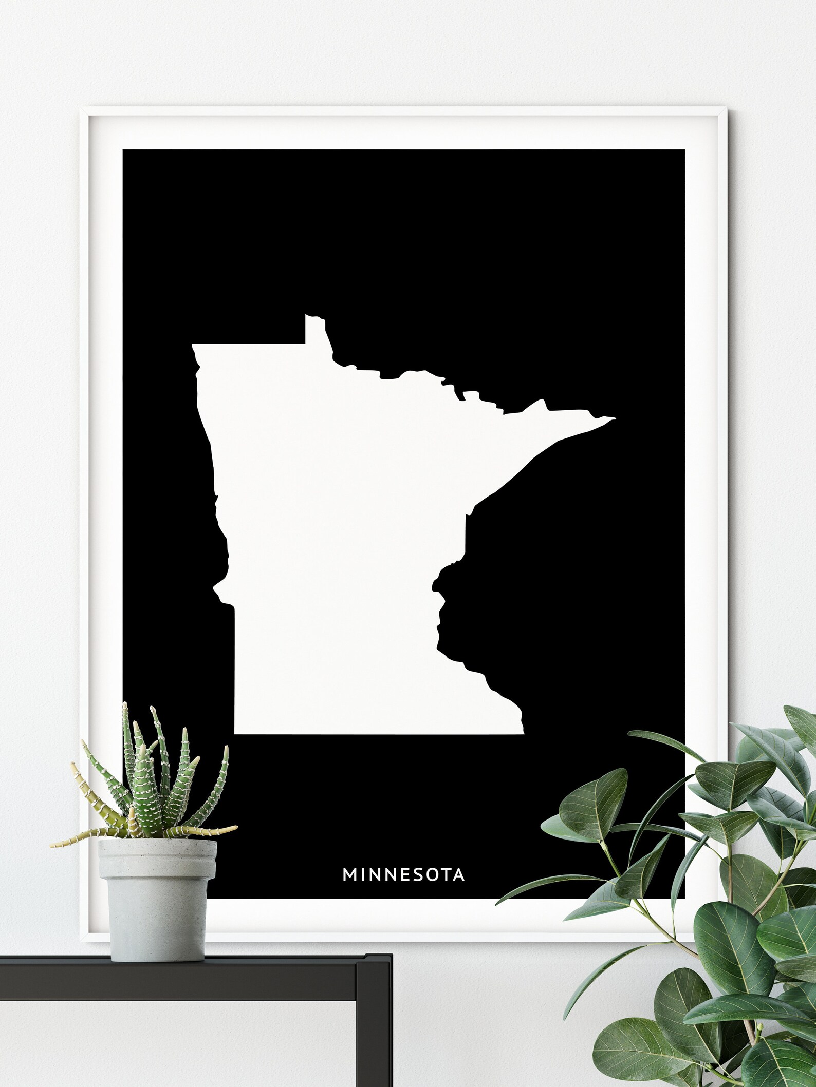 Minnesota Map Black and White Inverted Minimalist - Etsy