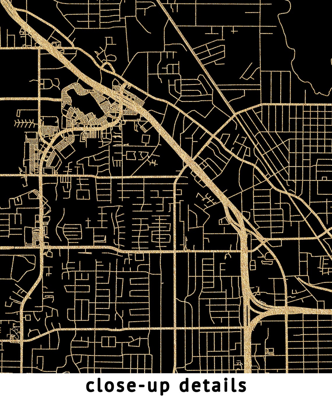 Beaumont Texas Map, Black, High Resolution Real Gold Leaf Texture ...