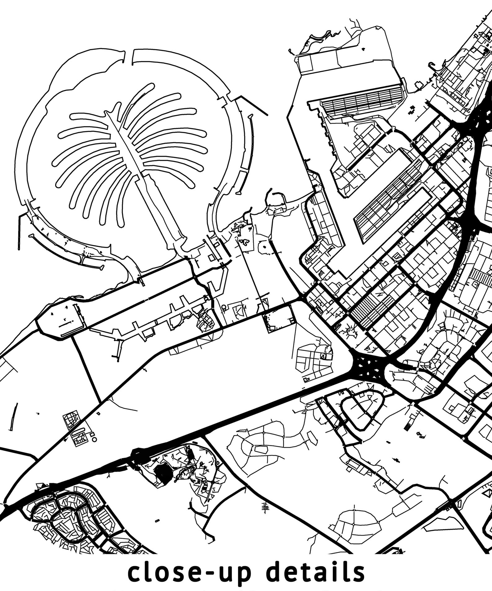 Dubai United Arab Emirates Map, Black and White, Coordinates, Map of ...