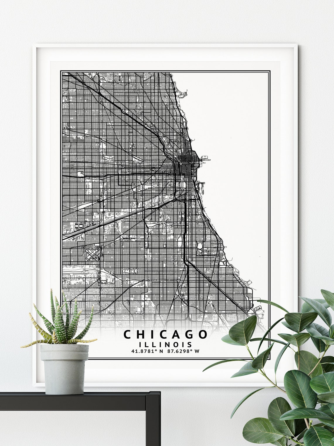 Chicago Map Coordinates Chicago Illinois Map Wall Art Map | Etsy