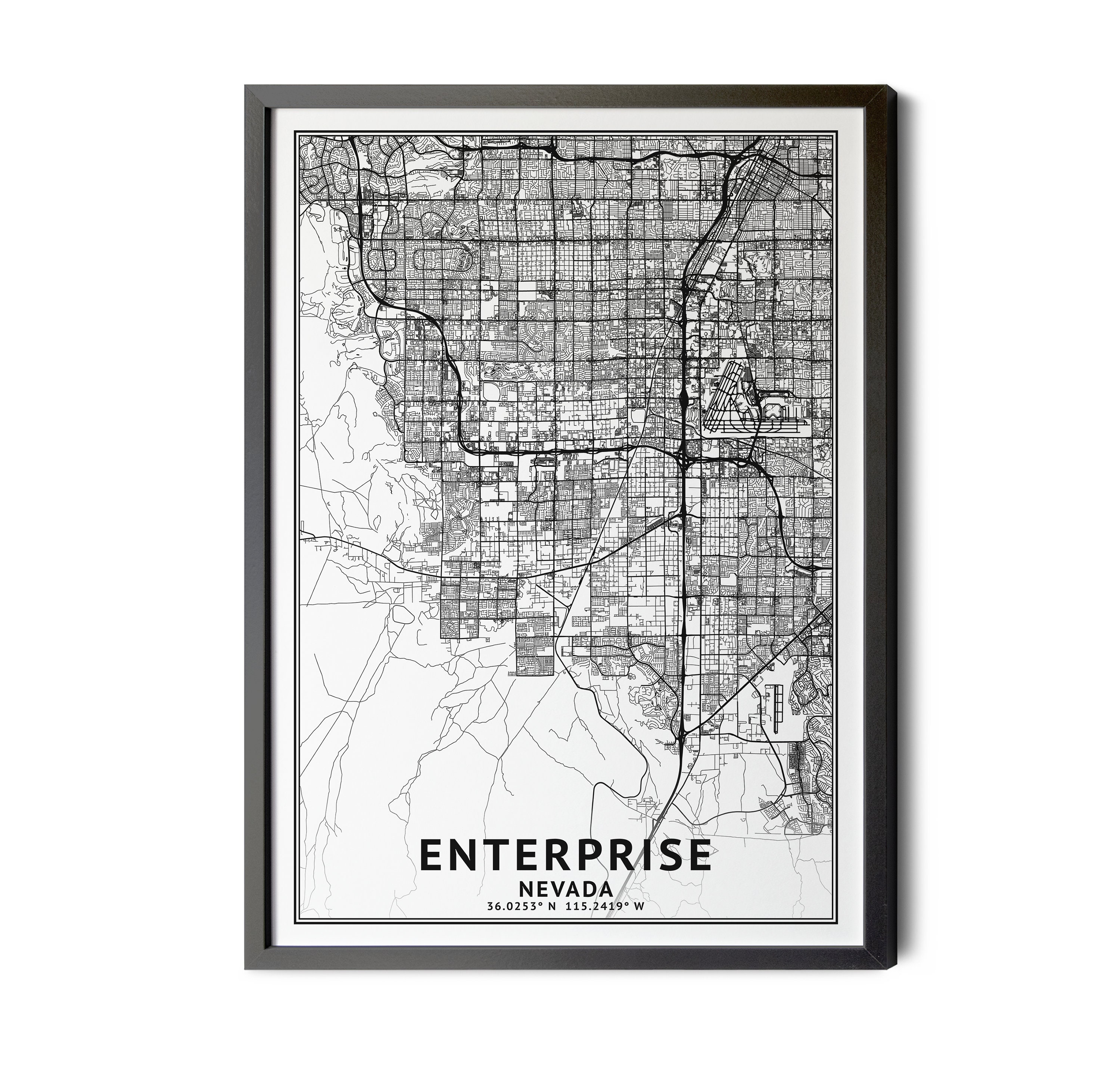 Enterprise Nevada Map, Black and White, Coordinates, Map of Enterprise ...
