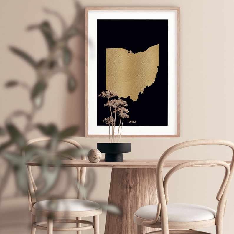 Ohio Map Black Gold Foil Texture Ohio Wall Art Ohio - Etsy