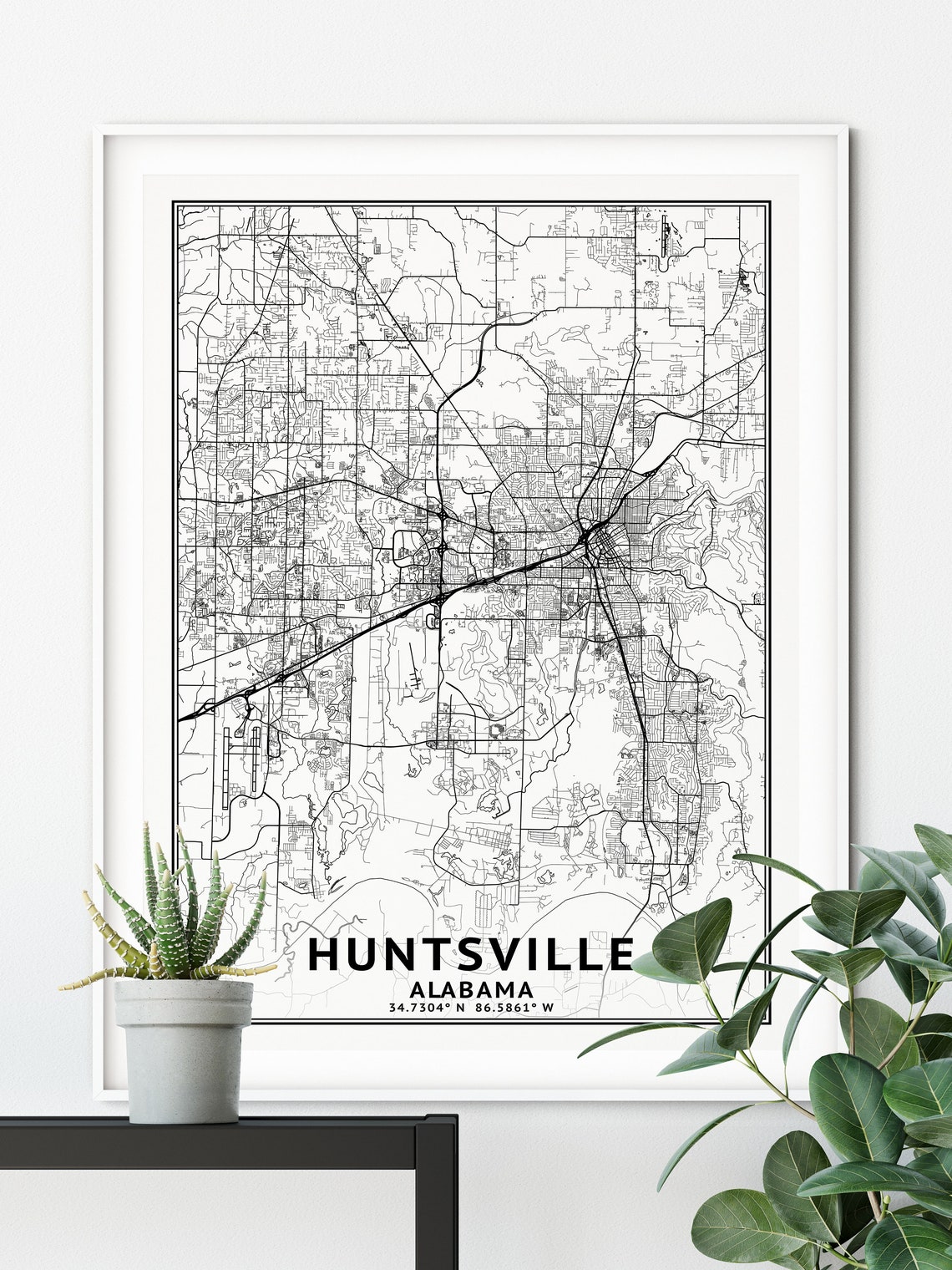 Huntsville Alabama Map Black and White Coordinates Map of - Etsy