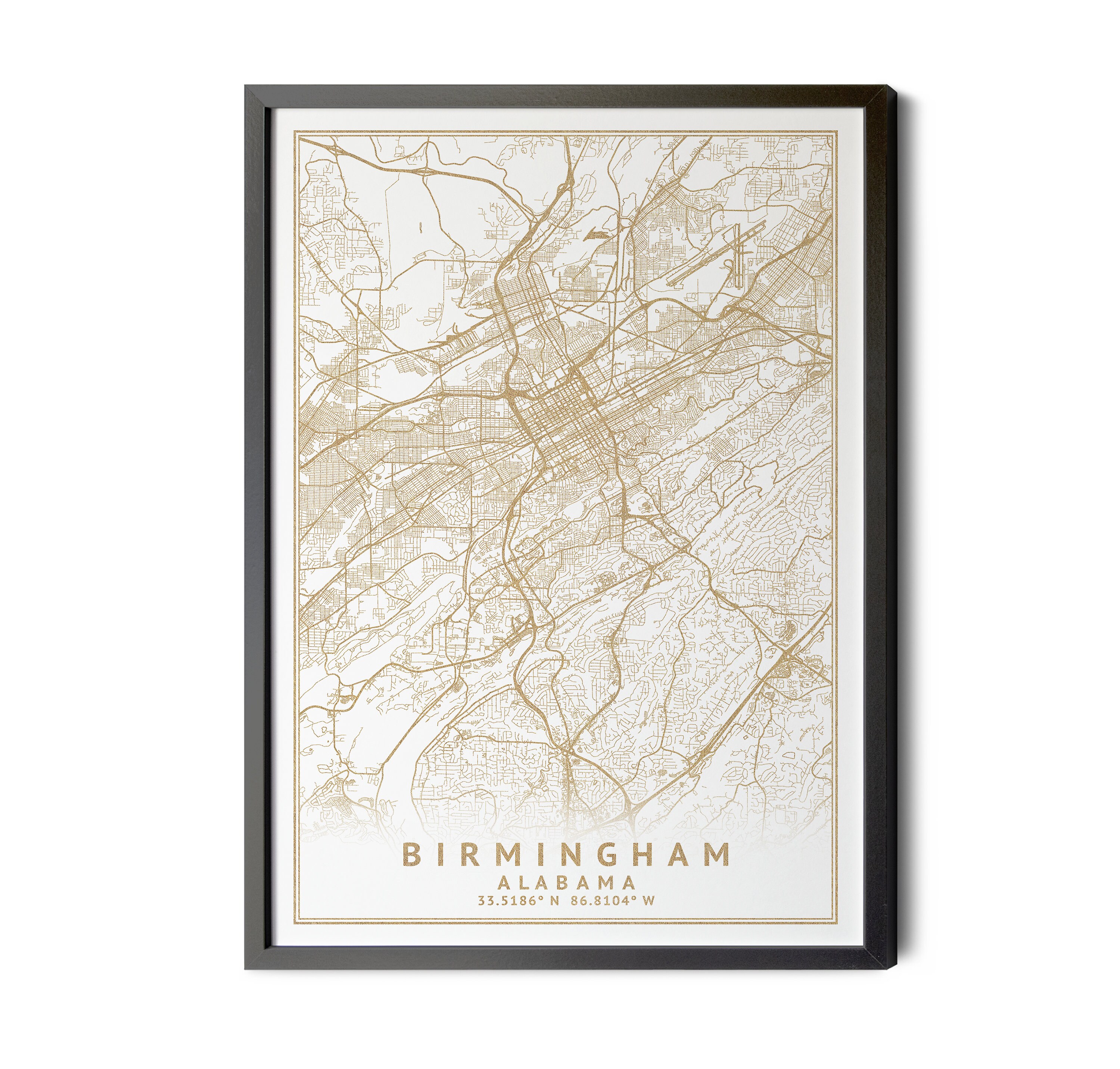 Birmingham Alabama Map High Resolution Real Gold Leaf | Etsy