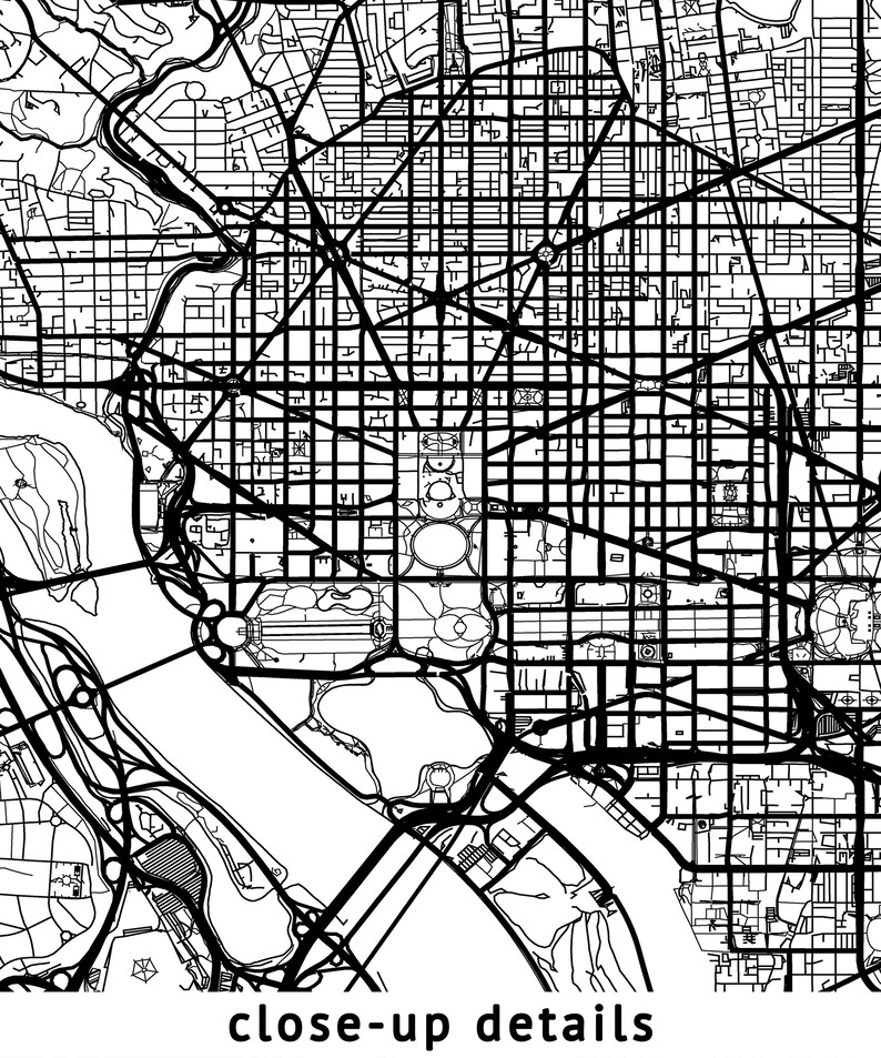 Washington DC Map, Black and White, Coordinates, Washington DC Poster ...