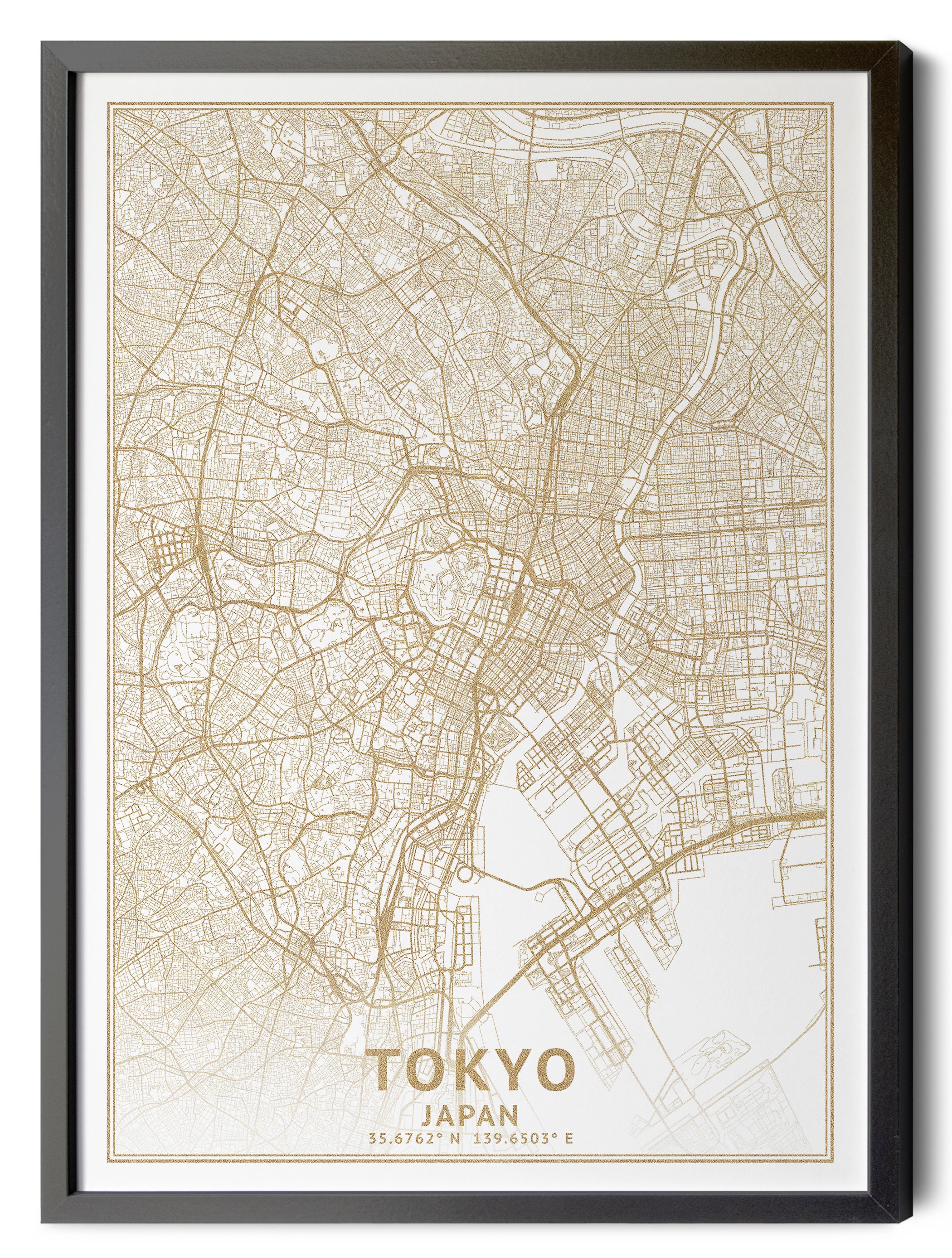 Tokyo Japan Map, High Resolution Real Gold Leaf Texture, Coordinates ...