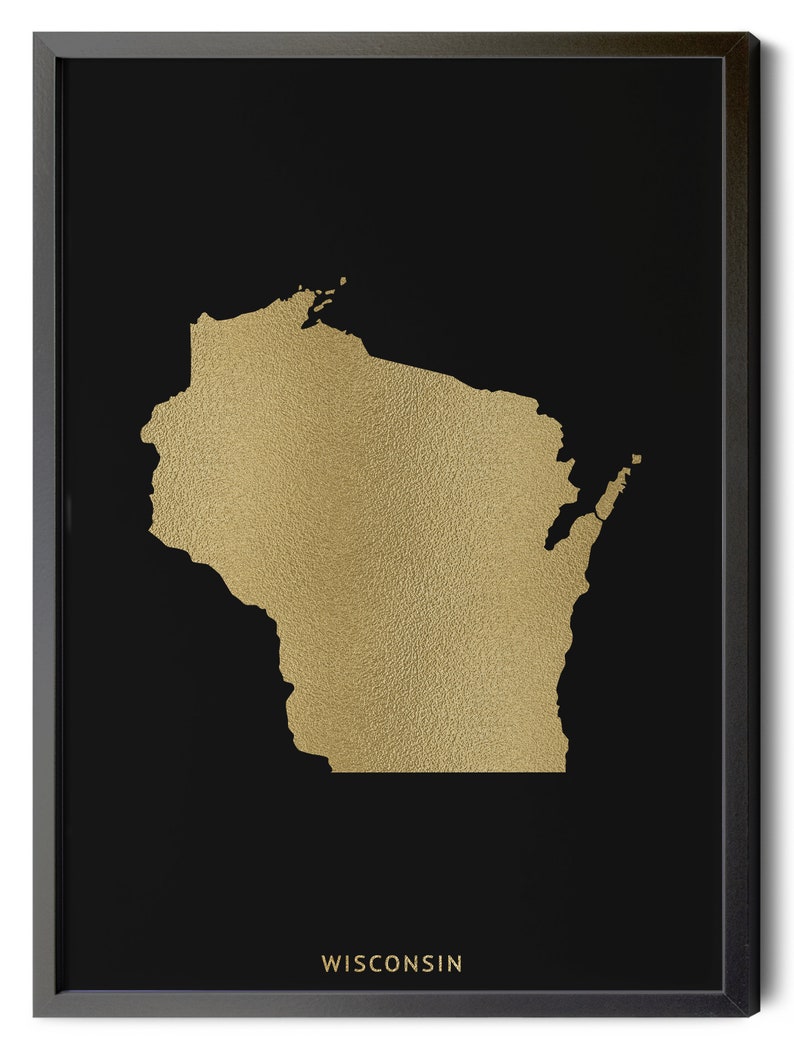 Wisconsin Map Black Gold Foil Texture Wisconsin Wall Art | Etsy