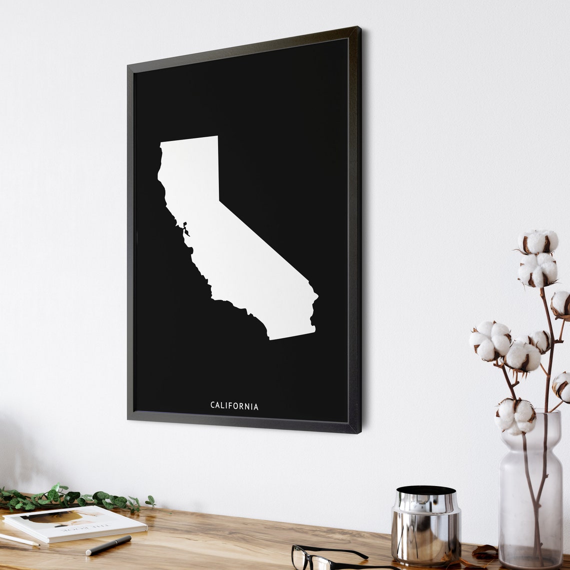 California Map Black and White Inverted Minimalist - Etsy