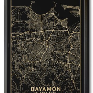 Bayamon Puerto Rico Map, Black, High Resolution Real Gold Leaf Texture ...