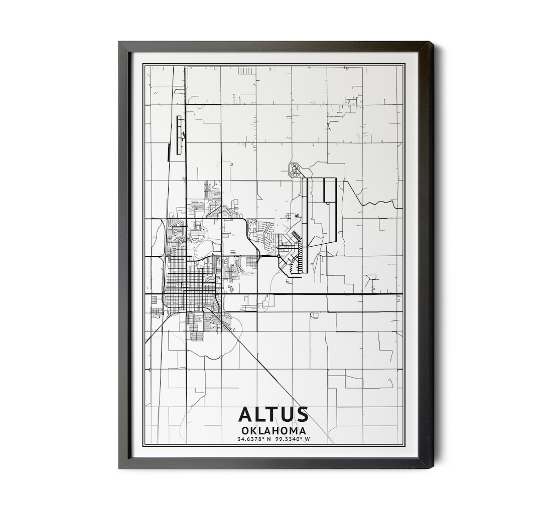 Altus Oklahoma Map, Black and White, Coordinates, Map of Altus ...