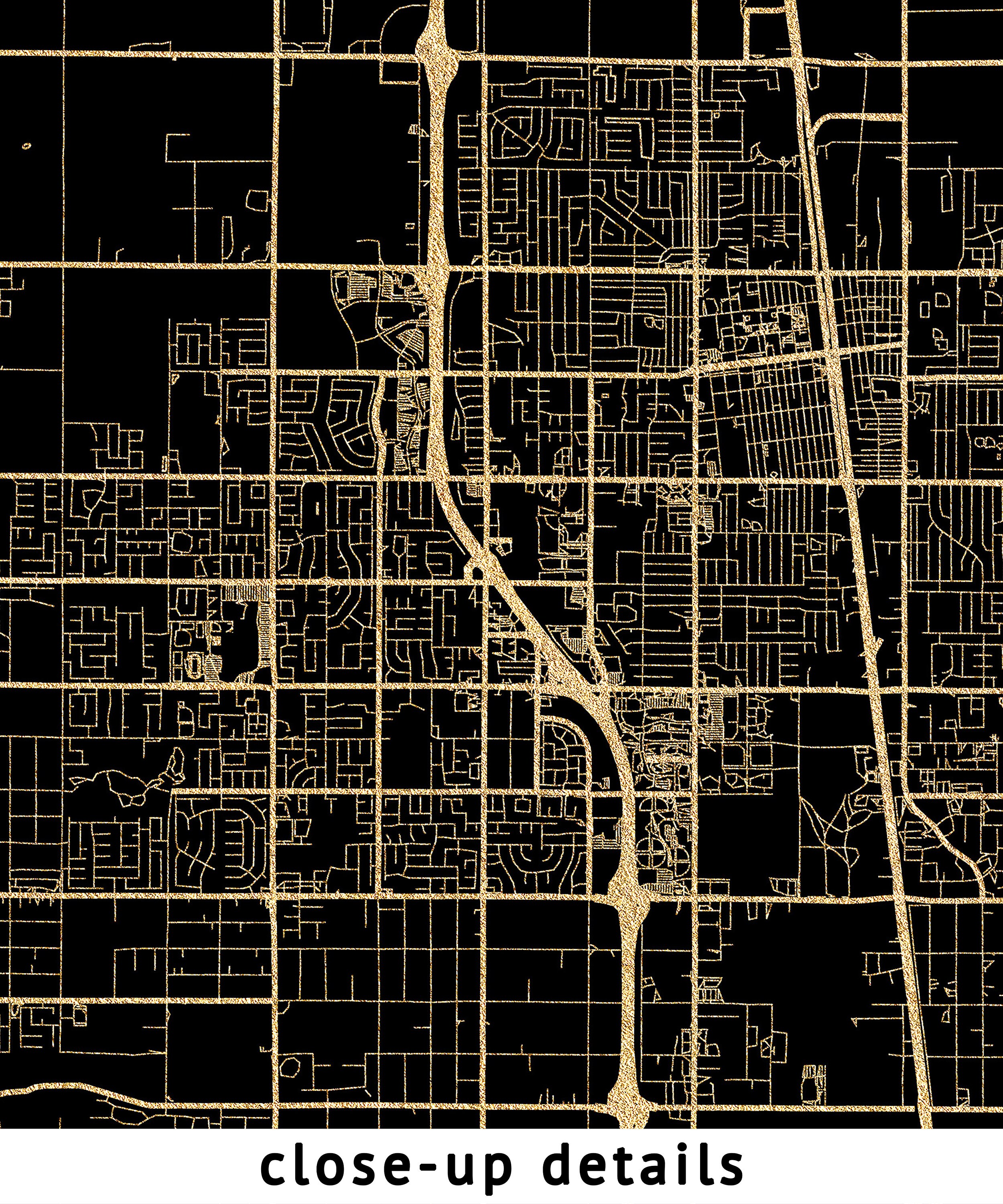 Lancaster California Map, Black, High Resolution Real Gold Leaf Texture ...